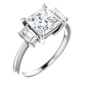 CZ Engagement Ring Princess Cut 3-stone Emerald Accents – Cubic Zirconia CZ
