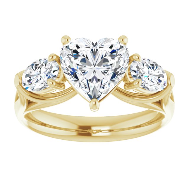 Cathedral 3-stone Heart Cut Ring ft. 2 Oval Cut Accents & Split Band ...