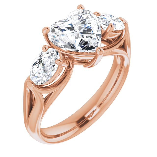 Cathedral 3-stone Heart Cut Ring ft. 2 Oval Cut Accents & Split Band ...