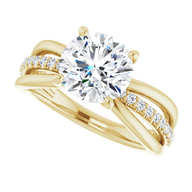 The Rissa Round Cut CZ Engagement Ring with Tri-Split Accented Band ...
