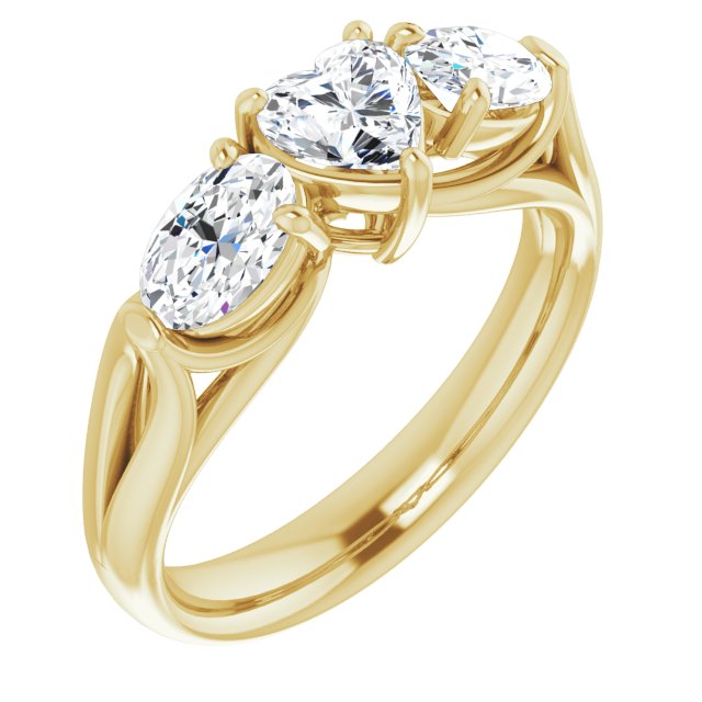 Cathedral 3-stone Heart Cut Ring ft. 2 Oval Cut Accents & Split Band ...