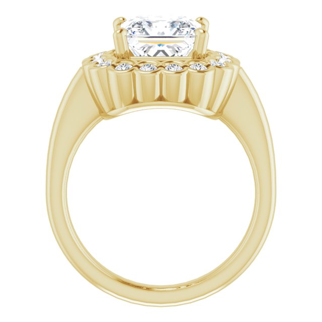 13-stone Princess/Square Cut CZ Ring with Floral-Halo Round Bezel ...