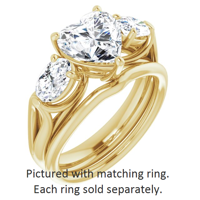 Cathedral 3-stone Heart Cut Ring ft. 2 Oval Cut Accents & Split Band ...