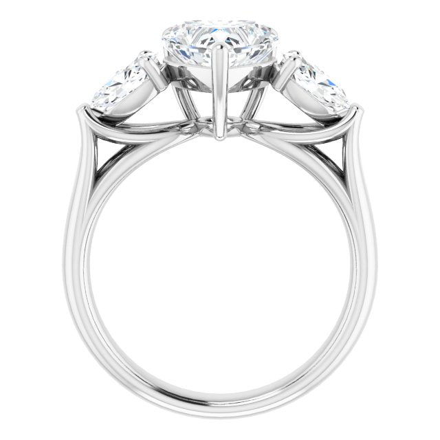 Cathedral 3-stone Heart Cut Ring ft. 2 Oval Cut Accents & Split Band ...