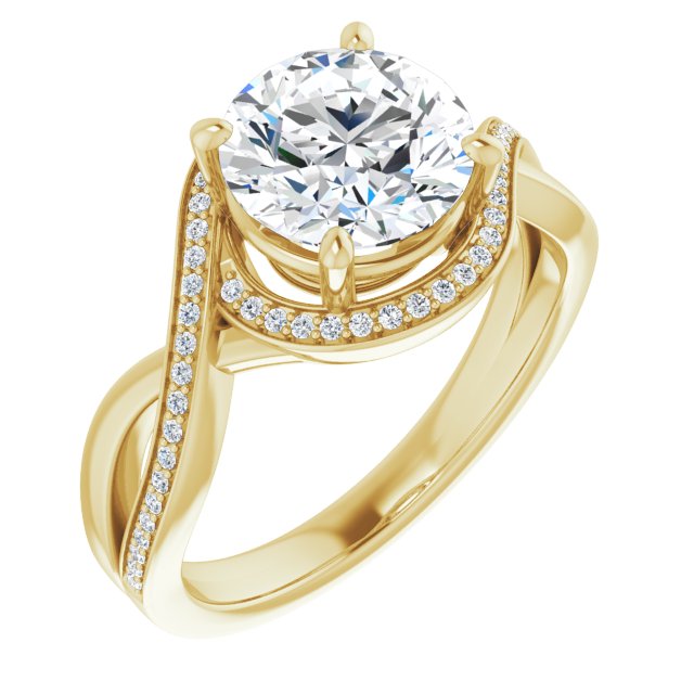 Bypass-Halo-Accented Round Cut Ring with Twisting Split Shared Prong ...