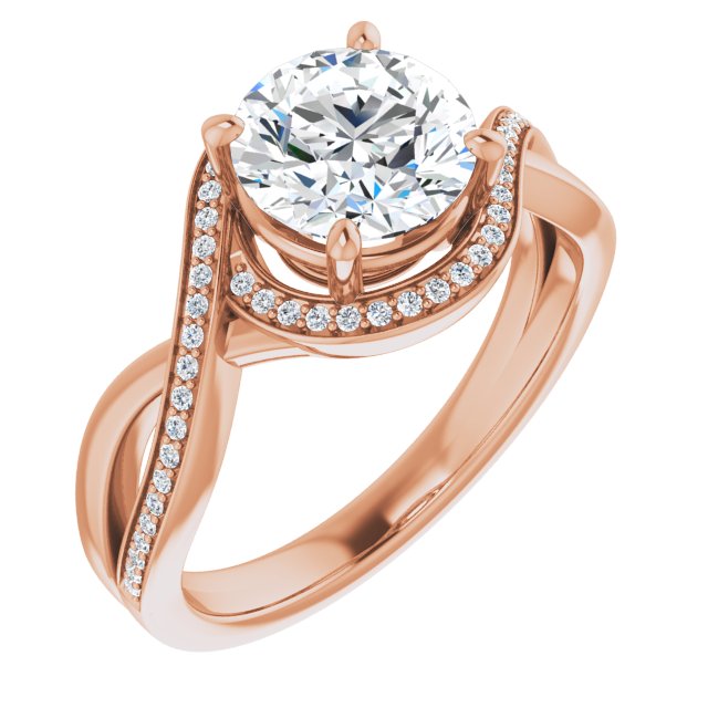 Bypass-Halo-Accented Round Cut Ring with Twisting Split Shared Prong ...