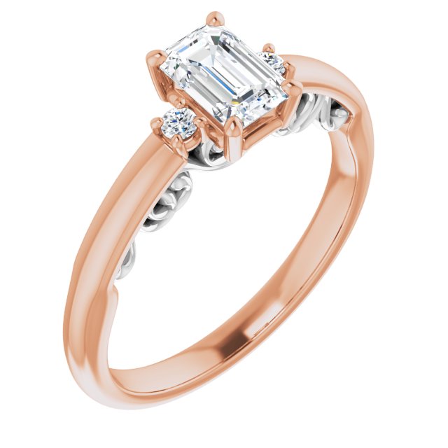 3-stone CZ Ring with Emerald Cut Center and Filigree Heart-Motif Band ...