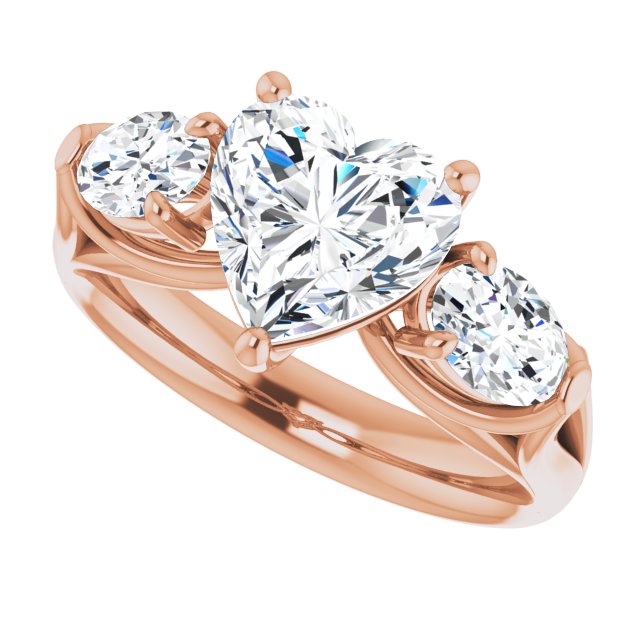 Cathedral 3-stone Heart Cut Ring ft. 2 Oval Cut Accents & Split Band ...