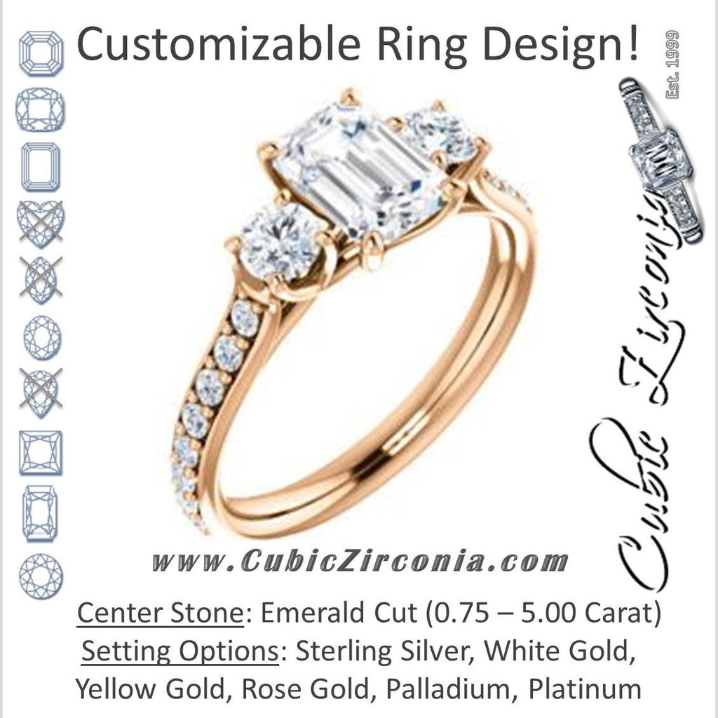 Enhanced 3-stone Emerald Cut CZ Ring Design with Round Accents – Cubic ...