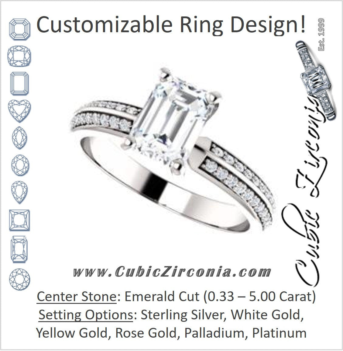 The Layla- Emerald Cut CZ Ring with Segmented Double-Pavé Band – Cubic ...