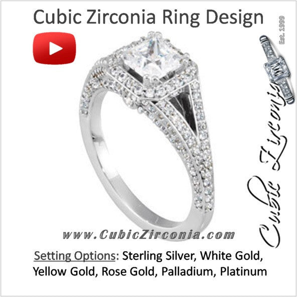 CZ Engagement Ring- The Callie Princess Cut Halo Style – Cubic Zirconia CZ