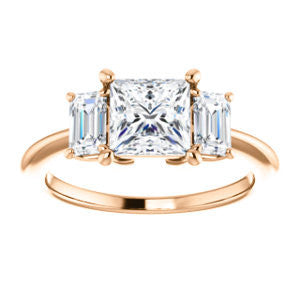 CZ Engagement Ring Princess Cut 3-stone Emerald Accents – Cubic Zirconia CZ